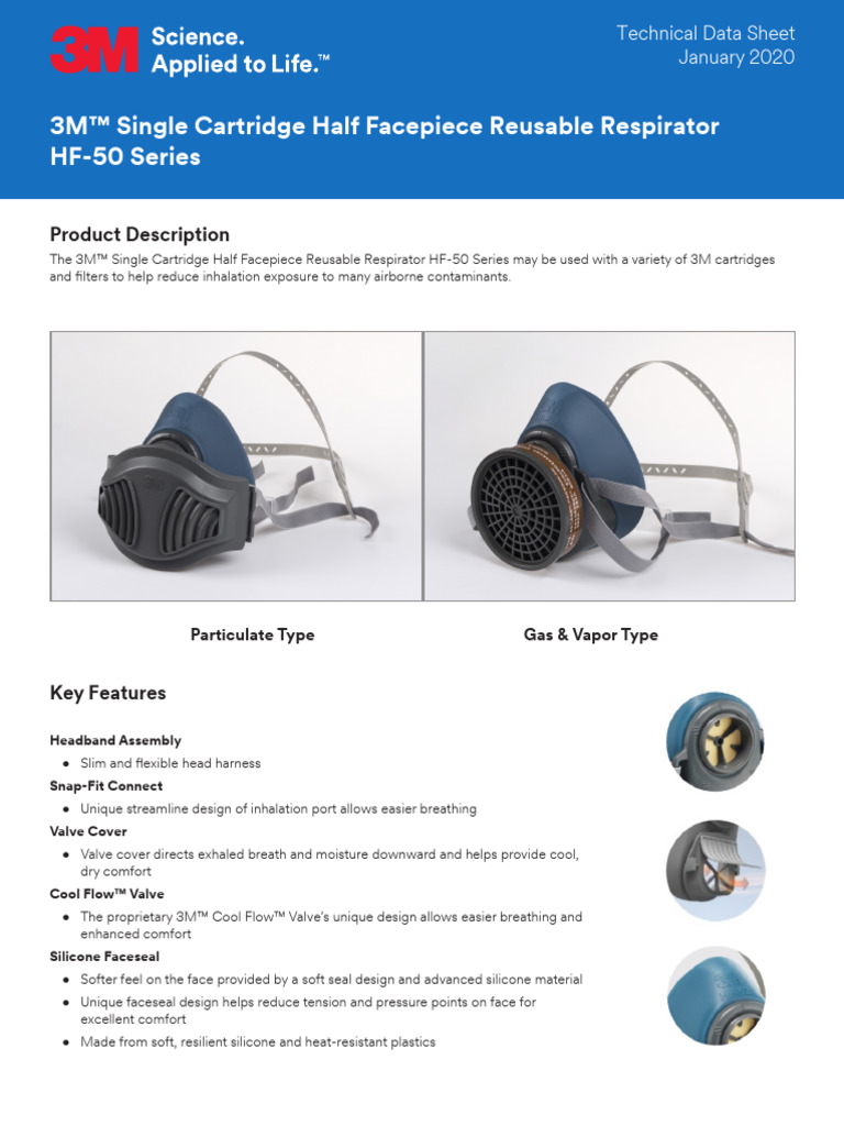 3m Single Cartridge Half Facepiece Reusable Respirator HF 50 Series Tds | PDF