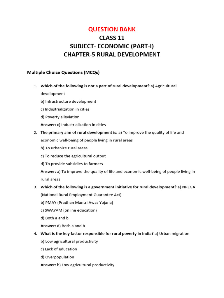 Class 11 Chapter-5 Rural Development | PDF | Economic Growth | Poverty Reduction