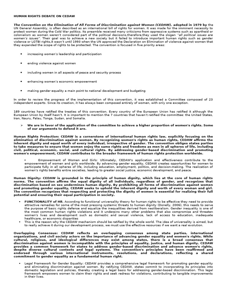 Human Rights Debate On Cedaw 311508 Dolly | PDF | Convention On The ...