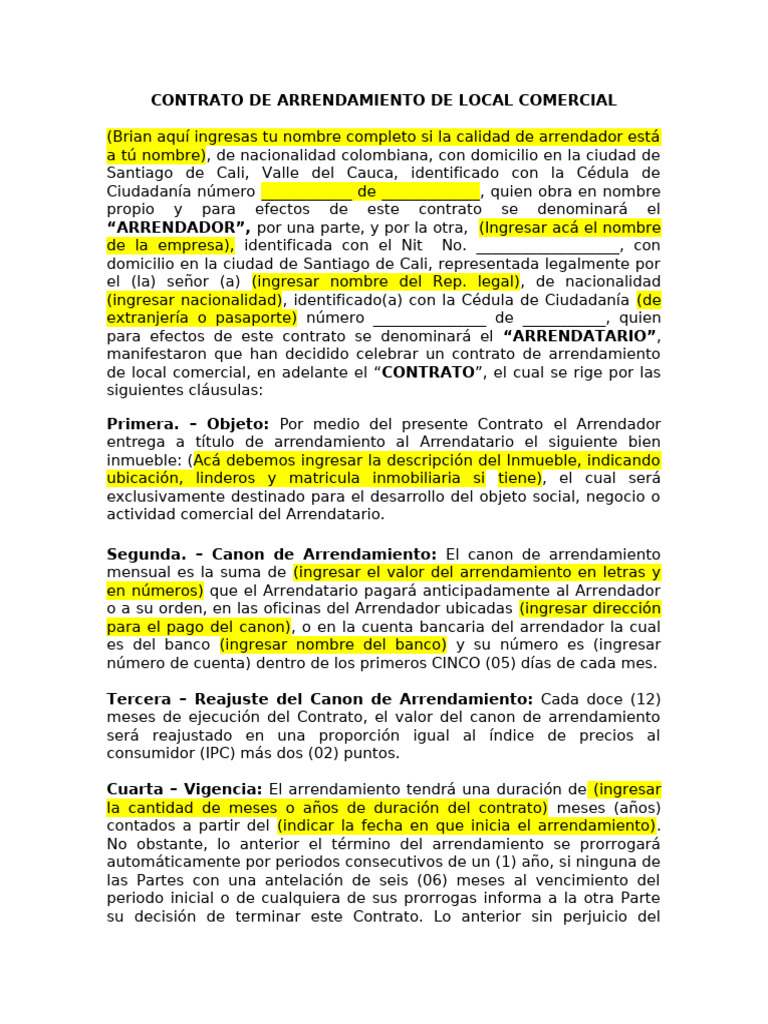 Modelo Contrato de Arrendamiento Local Comercial | PDF | Ley común