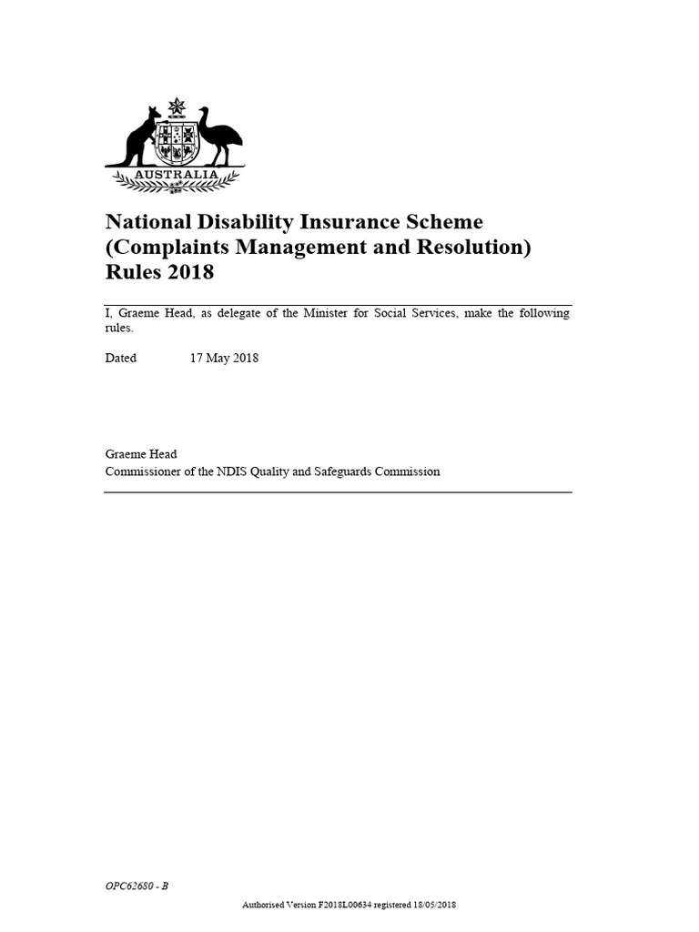 NDIS Complaints Management Rules 2018 | PDF | Justice | Crime & Violence
