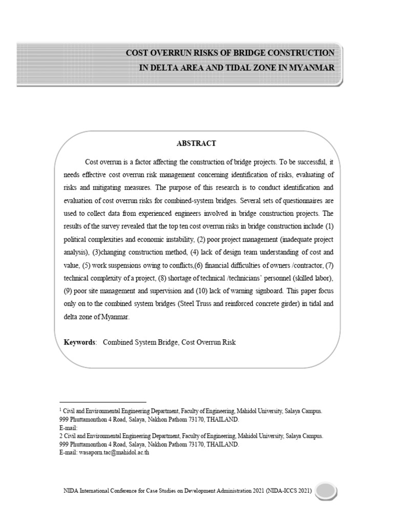 Cost Overrun Risks of Bridge Construction in Delta Area and Tidal Zone ...