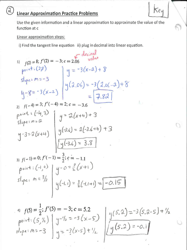4.2 Linear Approximation Ws and HW Key | PDF