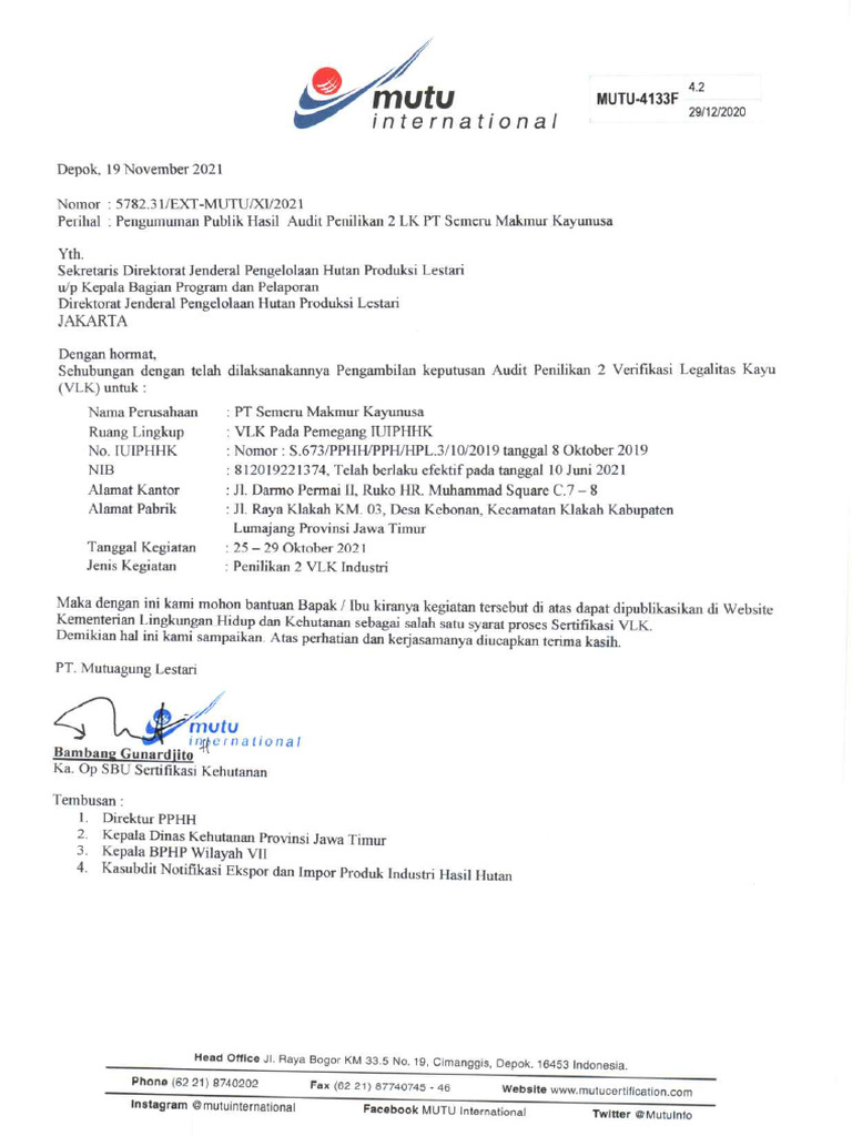 PP Hasil Penilikan 2 LK PT Semeru Makmur Kayunusa | PDF