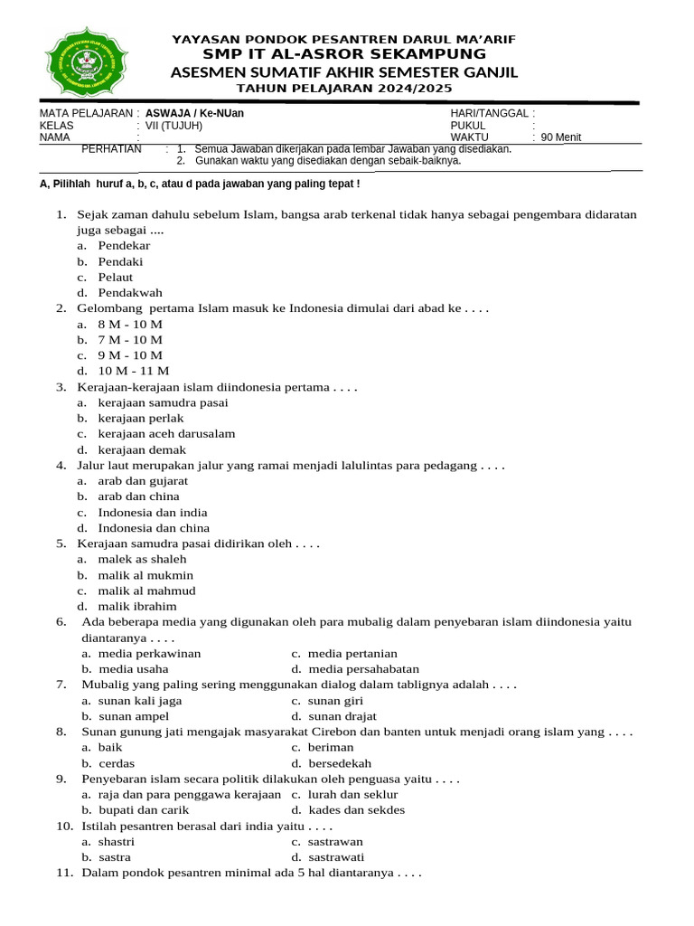 Soal Aswaja Ridwan | PDF