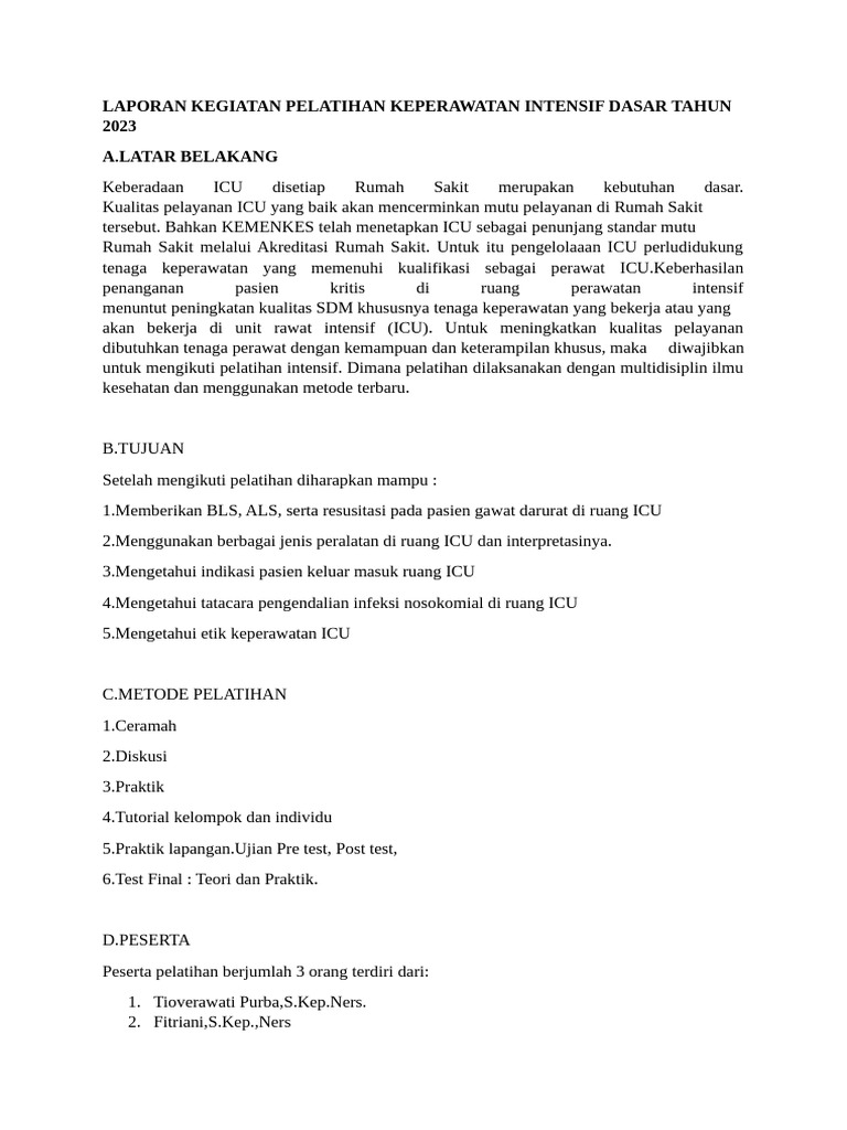 Pelatihan Keperawatan ICU 2023 | PDF