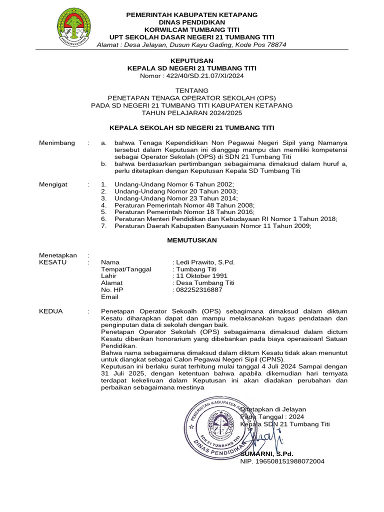 Format SK Operator Dan Permohonan Akun Dapodik | PDF