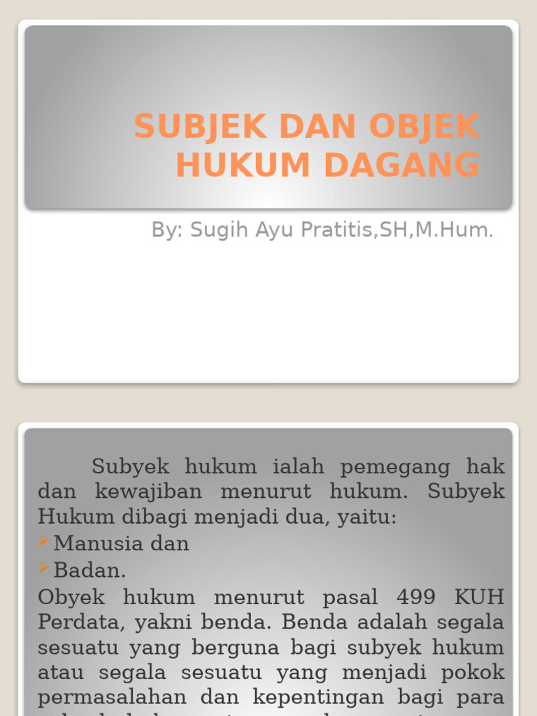 Subjek dan Objek Hukum Dagang | PDF