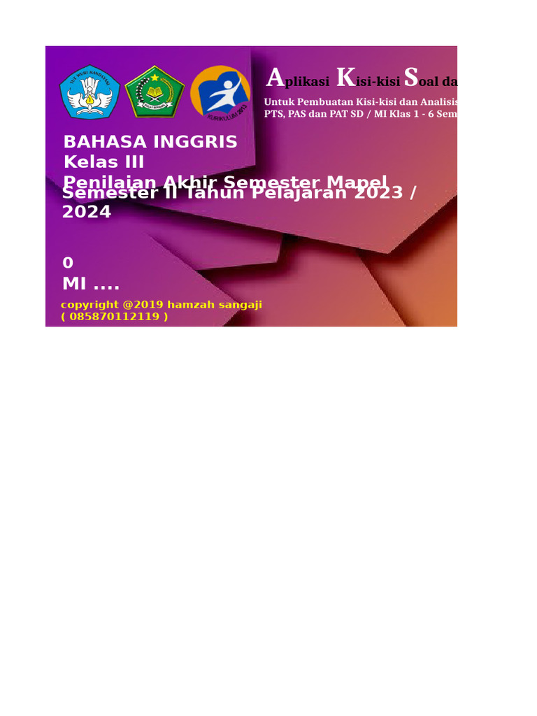 AKSAN 16.12 - KISI KISI KELAS 3 PAS 2024 | PDF