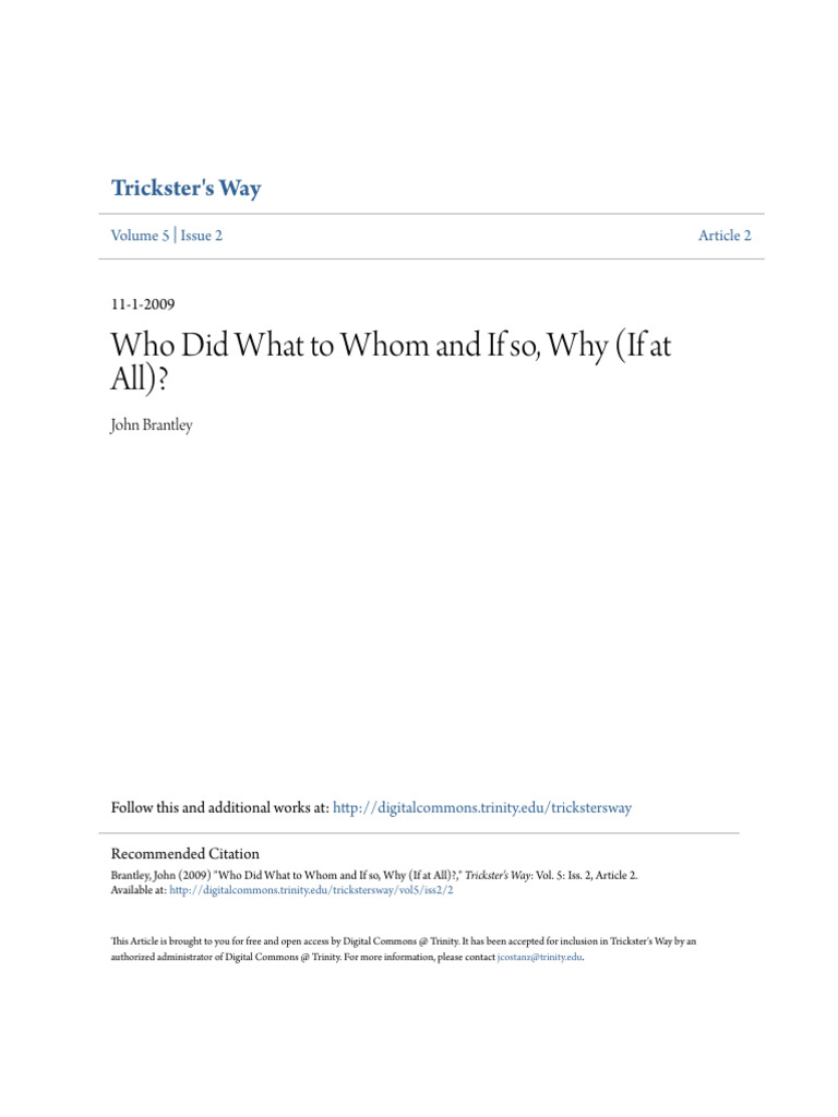 Who Did What To Whom and If So Why (If at All) | PDF