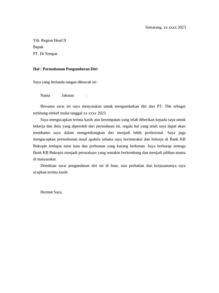 Template Surat Resign | PDF Template Surat Resign | PDF