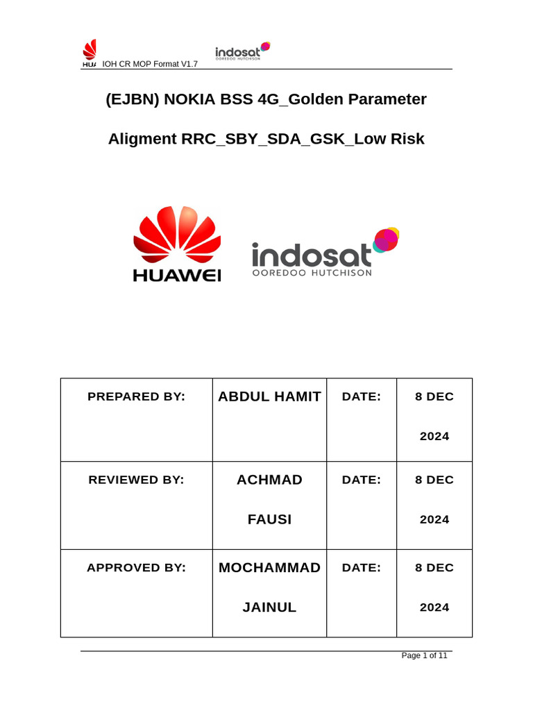 (EJBN) NOKIA_BSS_4G_Golden Parameter Alignment RRC_SBY_SDA_GSK_Low Risk_20241208 | PDF ...