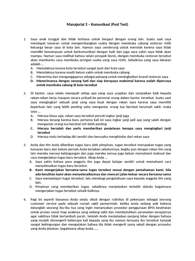 Manajerial 3 (Post Test) | PDF