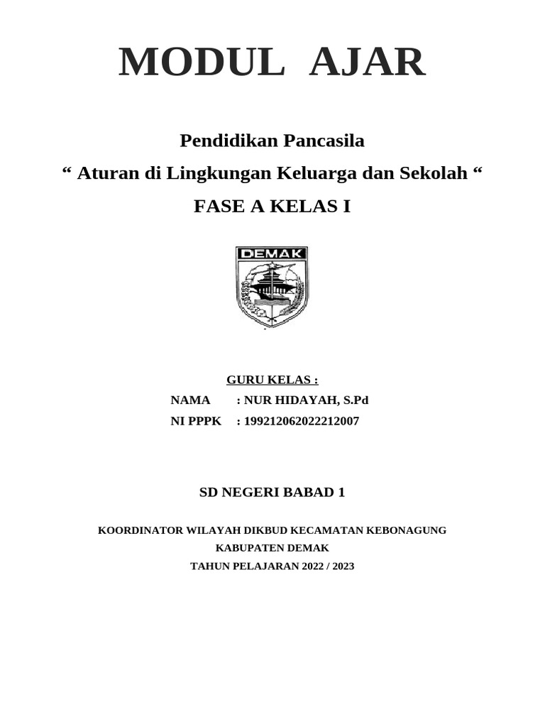 MODUL AJAR PEND.PANCASILA KLS 1_1 | PDF