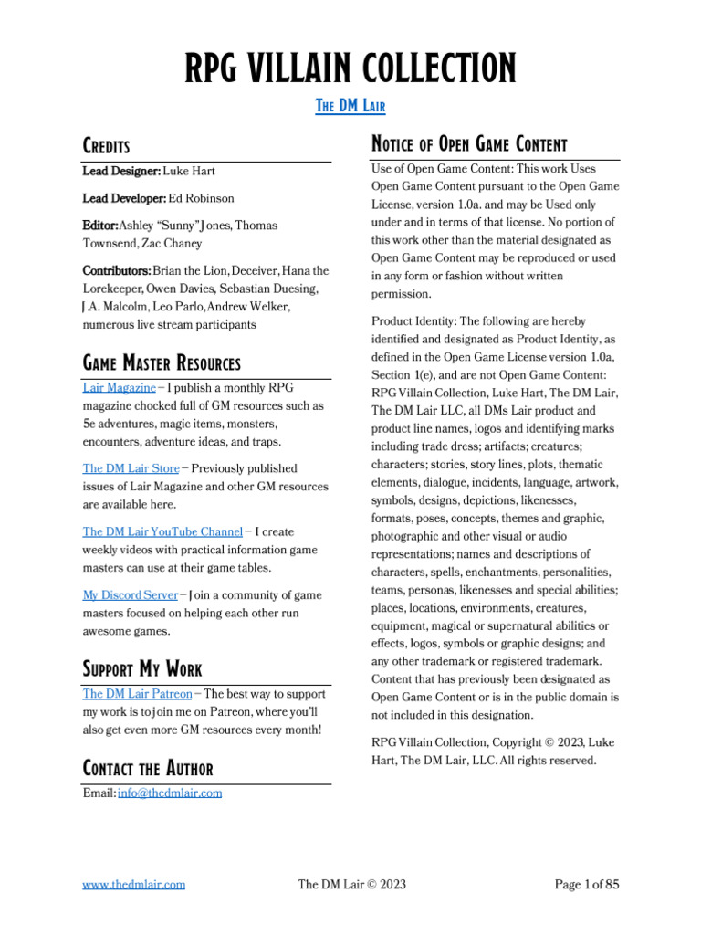 RPG Villain Collection The DM Lair 1 | PDF