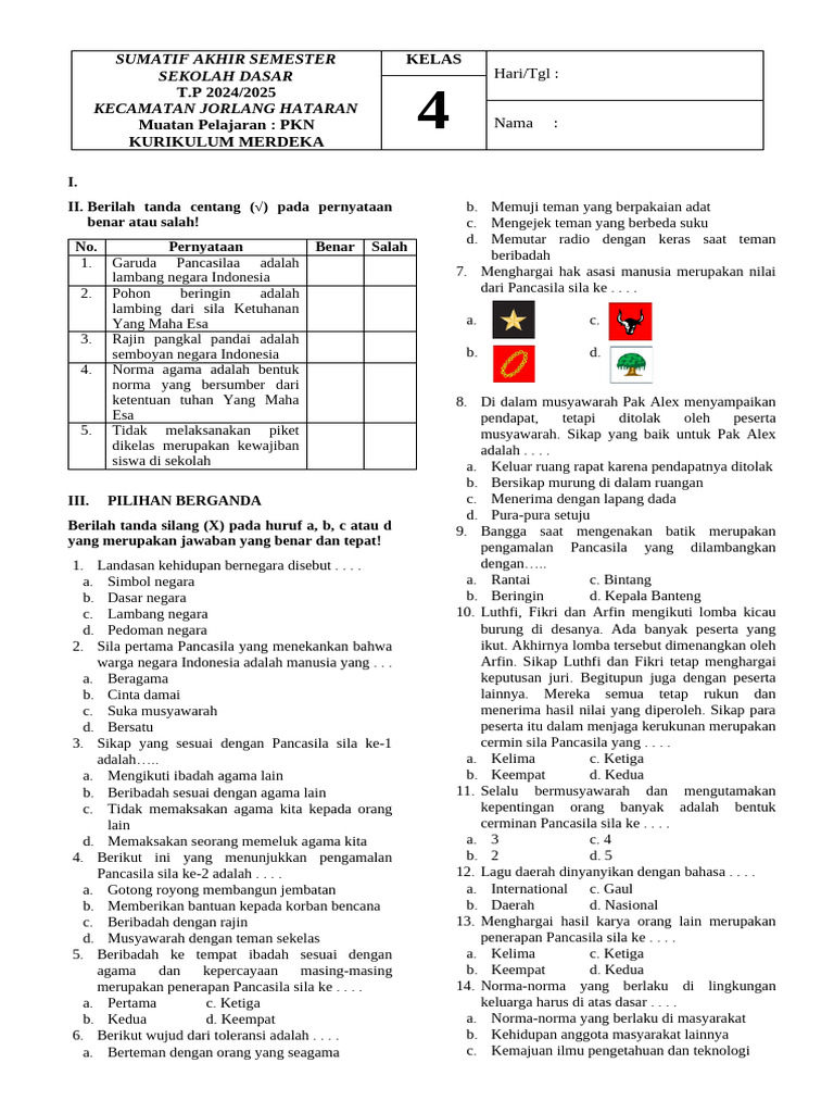 Sas PKN Kelas 4 | PDF