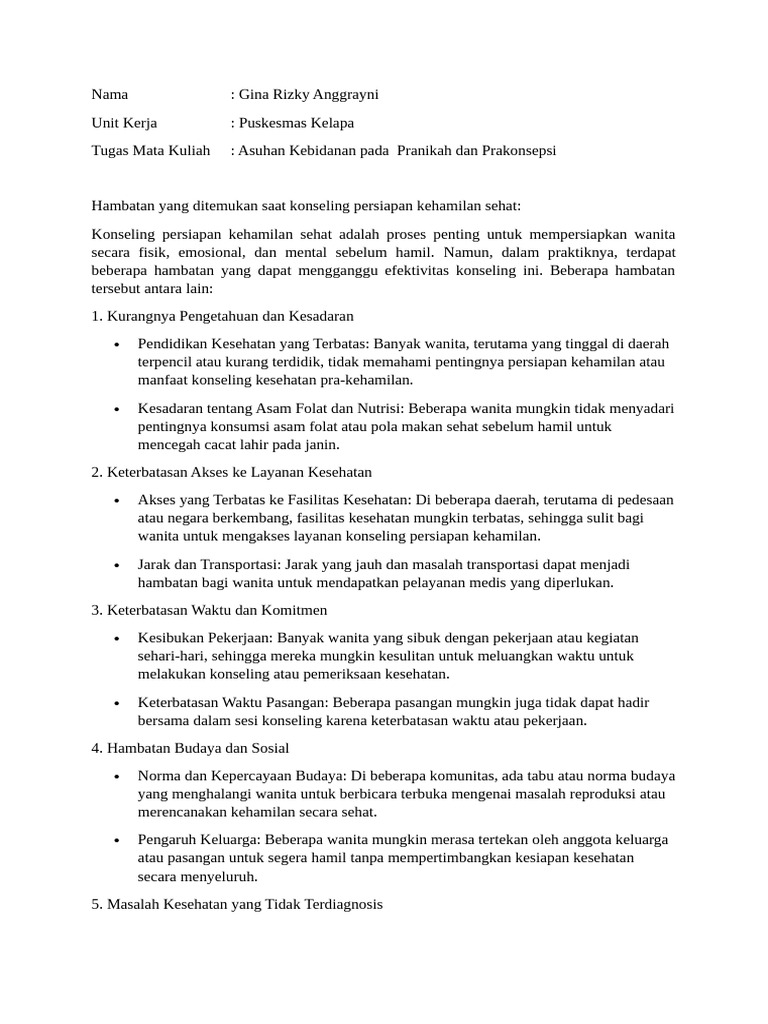 Askeb Pranikah Dan Prakonsepsi Gina R. Anggrayni | PDF