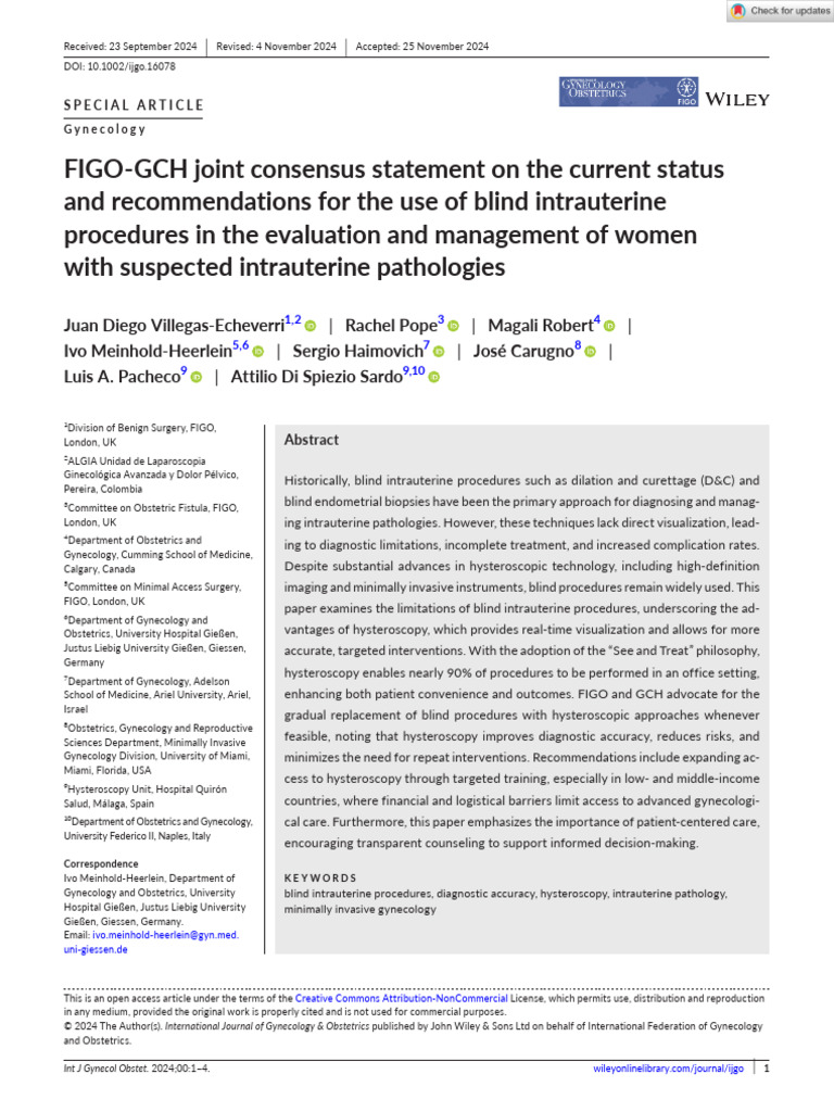 Intl J Gynecology Obste - 2024 - Villegas Echeverri - FIGO GCH Joint ...
