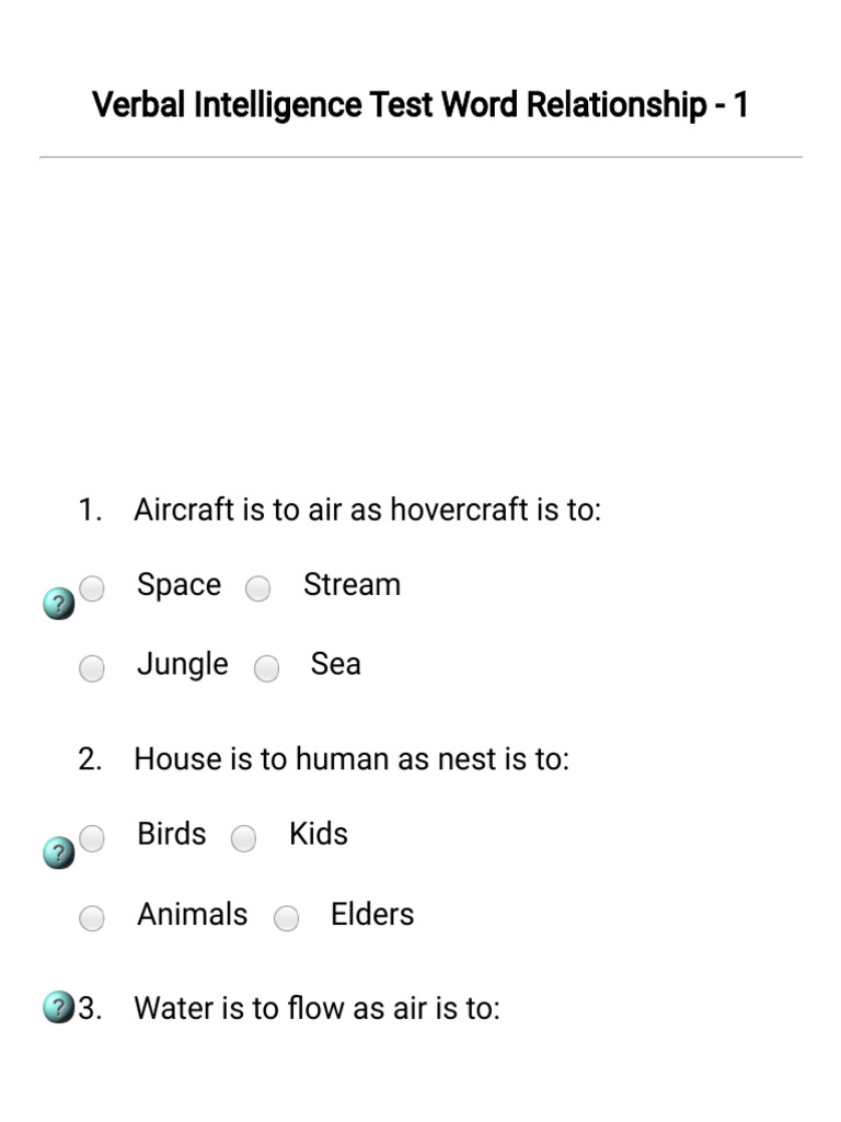 Verbal Intelligence Test Word Relationship - 1 | PDF
