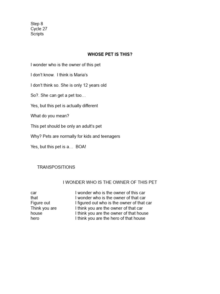 Step 8 Kids Scripts Cycle 27 | PDF