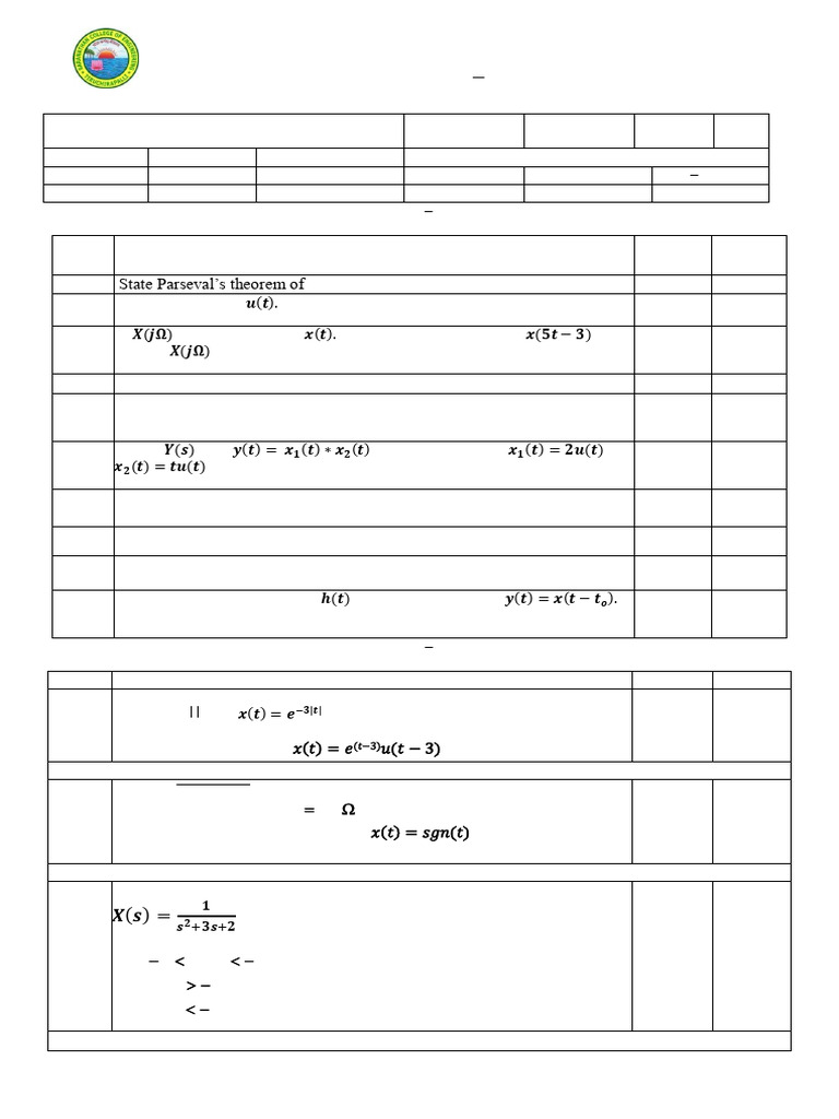 EC3354 Signals and Systems Assessment | PDF | Laplace Transform ...