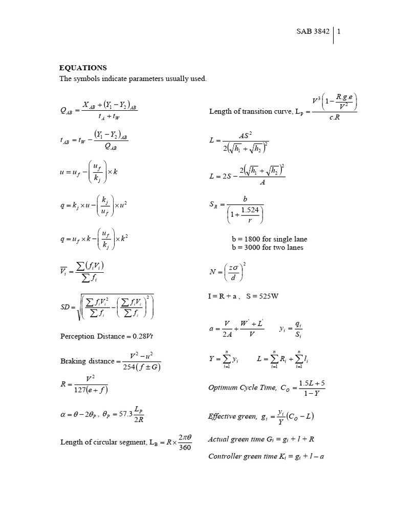 Equations Table Chapter 3 | PDF