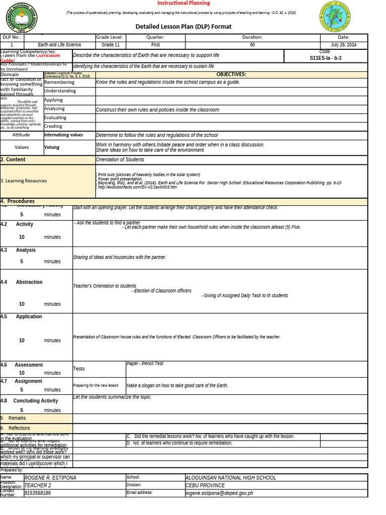 DLPScience11 (AutoRecovered) | PDF | Learning | Lesson Plan