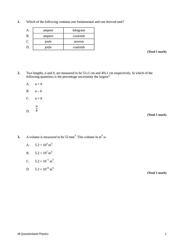 Measurements and Uncertainties Worksheet | PDF | Observational Error ...