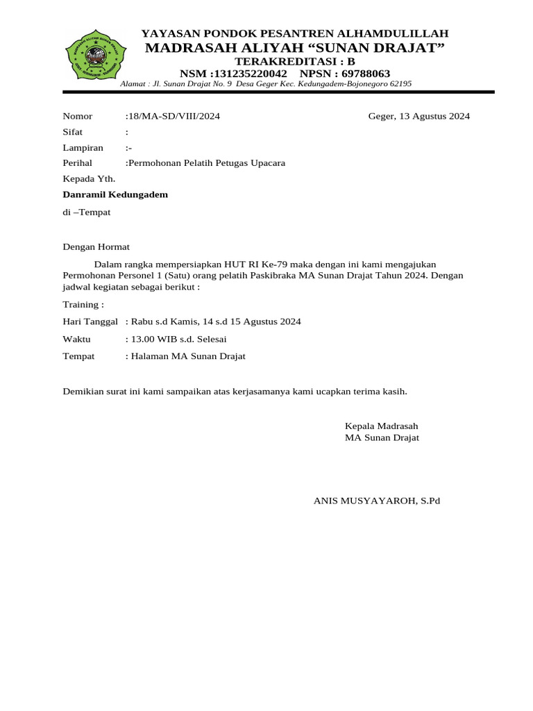 Permohonan Pelatih Upacara | PDF