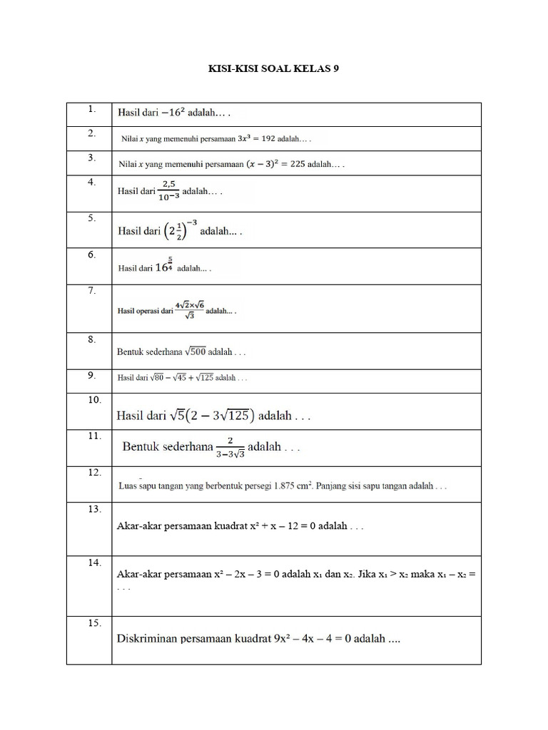 KISI-KISI SOAL KELAS 9 | PDF