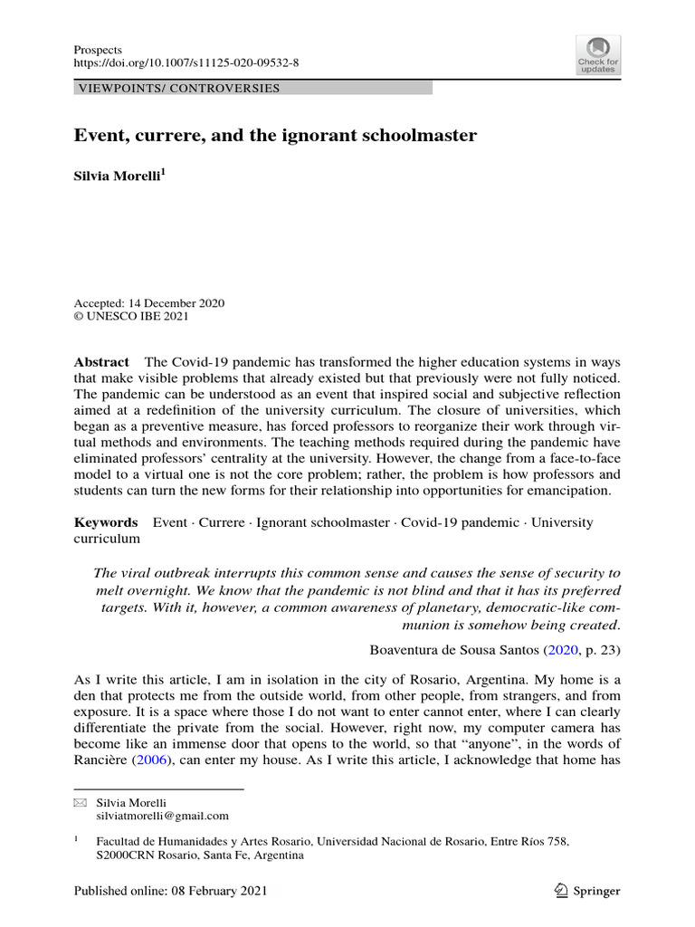 Event, Currere and The Ignorant Schoolmaster | PDF | Curriculum | Pedagogy