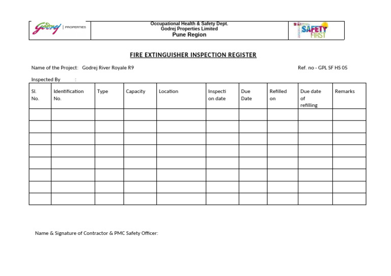 FIRE EXTINGUISHER INSPECTION REGISTER (1) (1) - Copy | PDF
