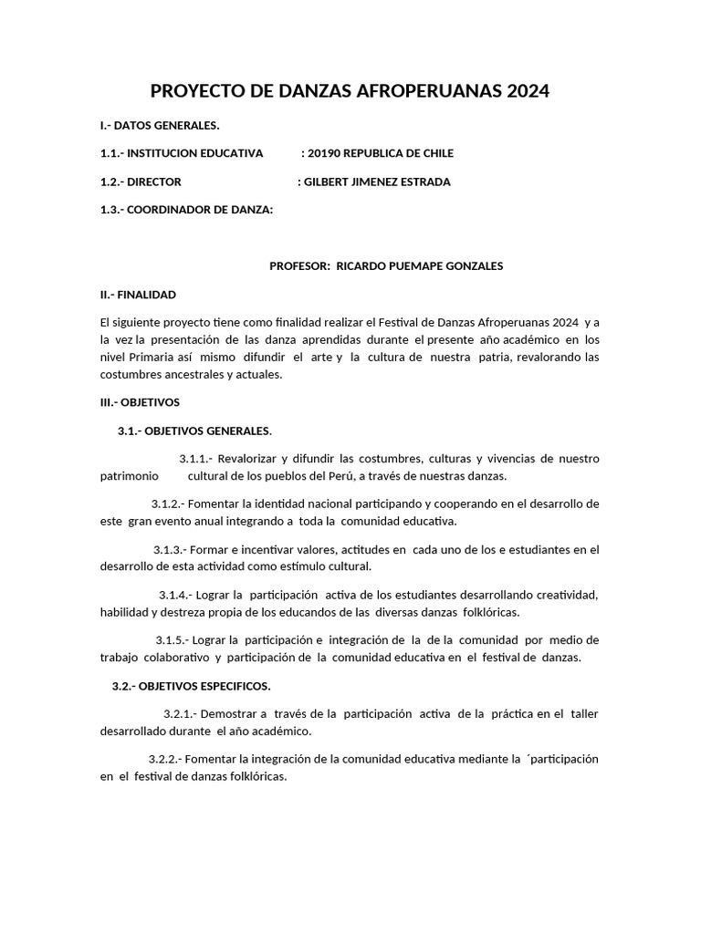 PROYECTO DE DANZAS FOLKLORICAs Actual | PDF