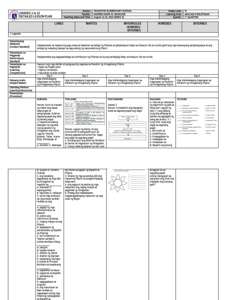 DLL - Araling Panlipunan 6 - Q1 - W3 | PDF