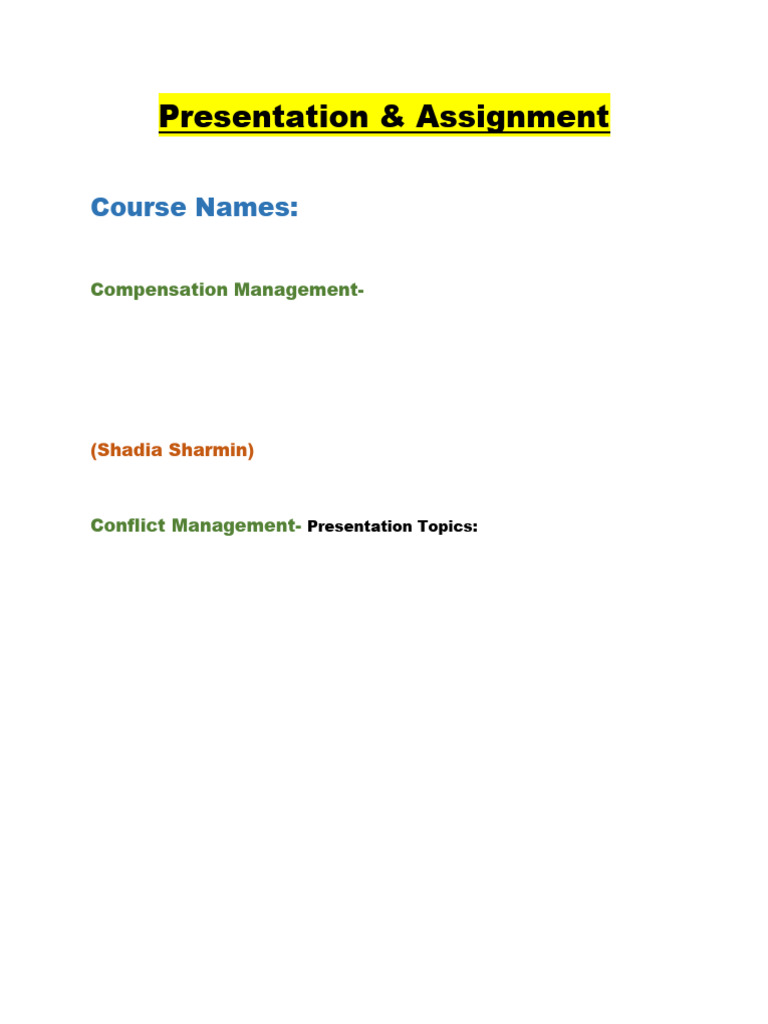 Presentation & Assignment Topics | PDF | Human Resource Management | Goal