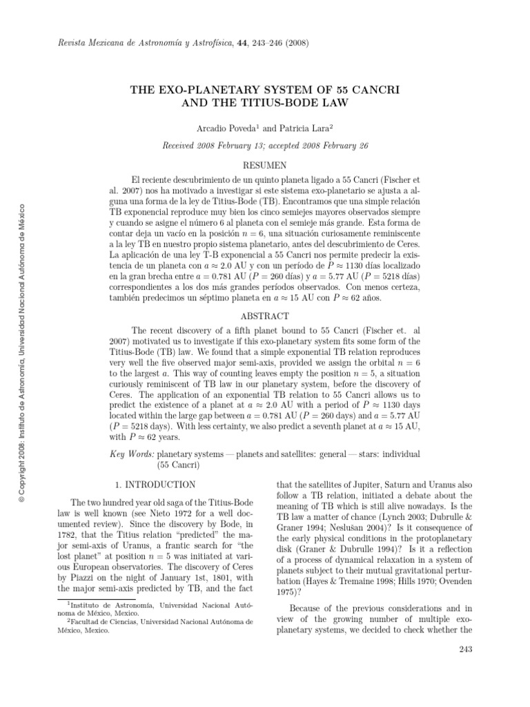 POVEDA - The Exoplanetary System of 55 Cancri and the Titus-Bode Rule ...