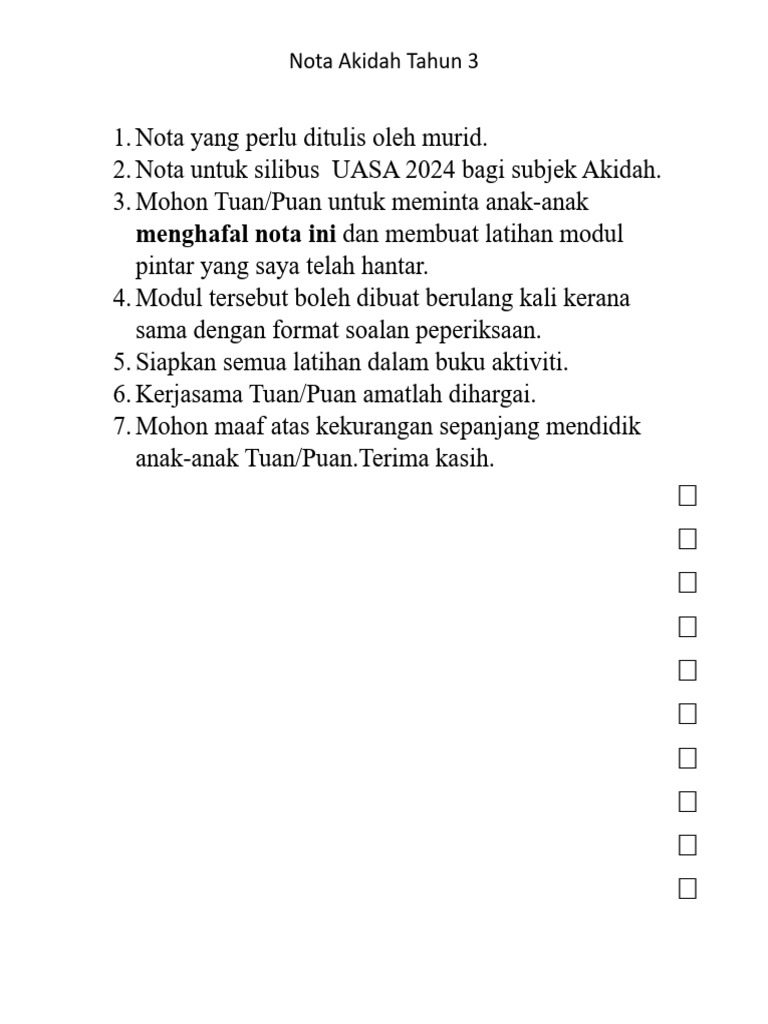 Nota Akidah Tahun 3 (Silibus Exam) | PDF