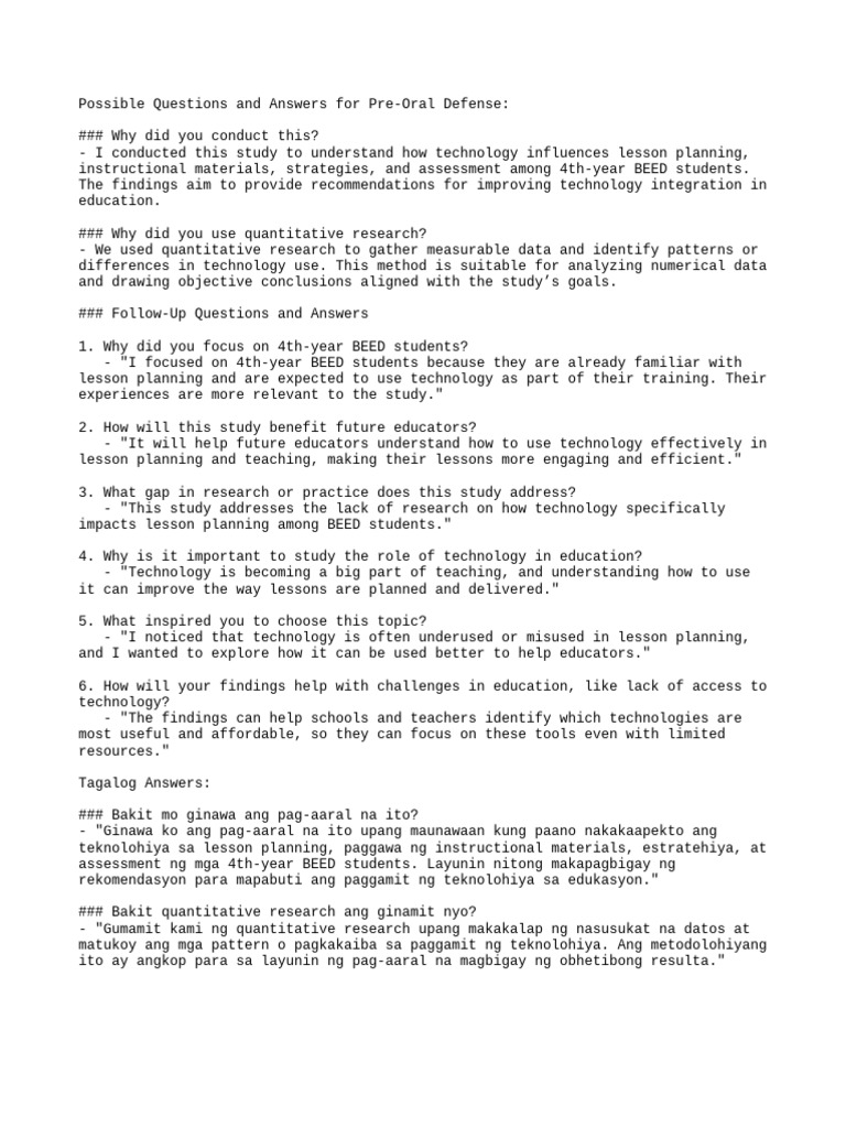 Pre_Oral_Defense_QnA | PDF | Cognition