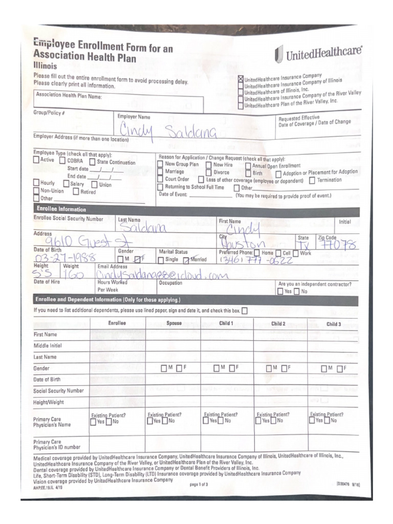 Employee Enrollment Form For An | PDF