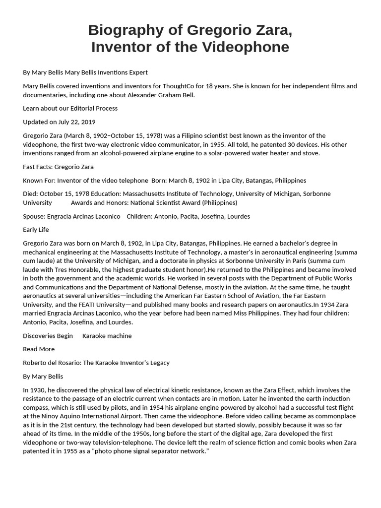 Biography of Gregorio Zara | PDF