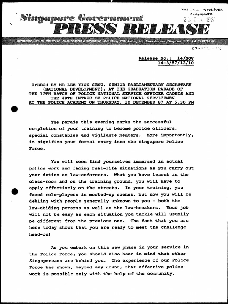 GSpeech 1987 Lee Yiok Seng | PDF | Police | Law Enforcement