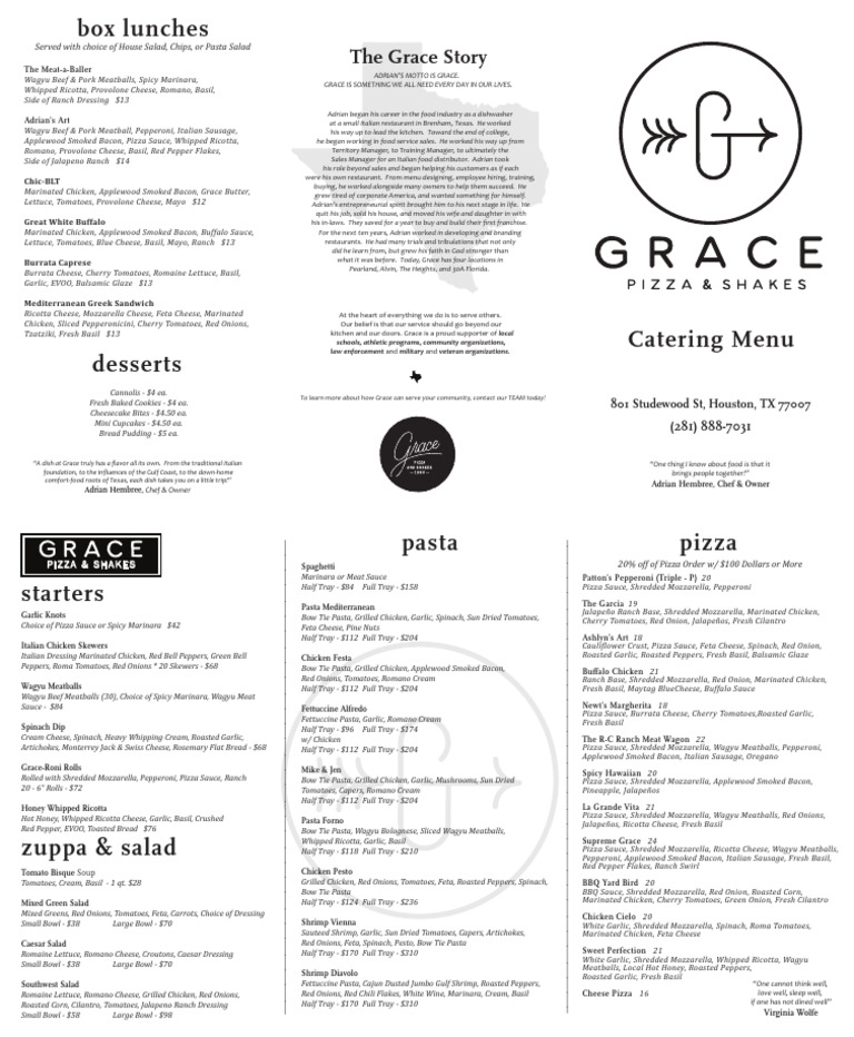 Grace Catering Menu Heights v1 | PDF | Pizza | Mozzarella