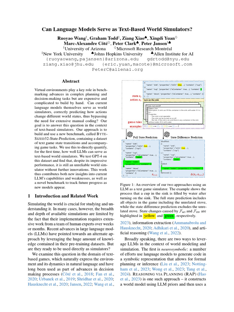 Can Language Models Serve As Text-Based World Simulators? | PDF ...