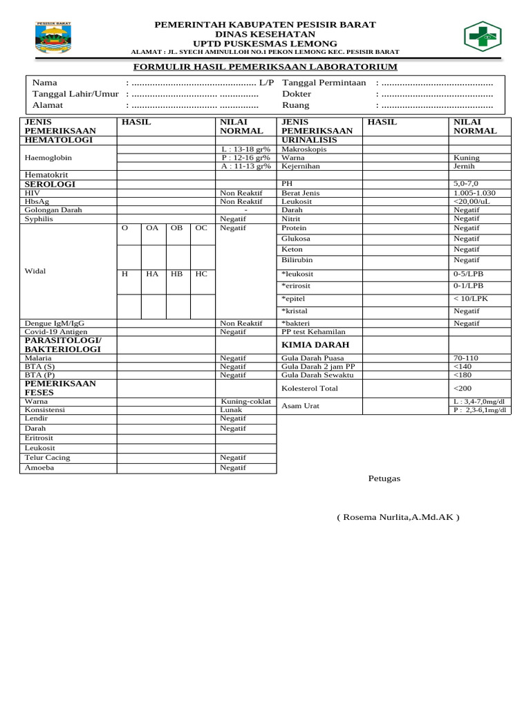 Form Hasil PX Lab | PDF