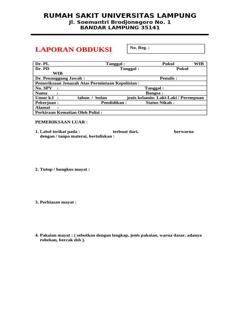 Laporan Obduksi Rumah Sakit Lampung | PDF