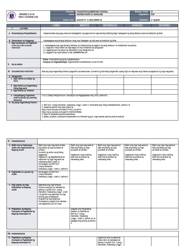DLL - Esp 6 - Q1 - W2 | PDF