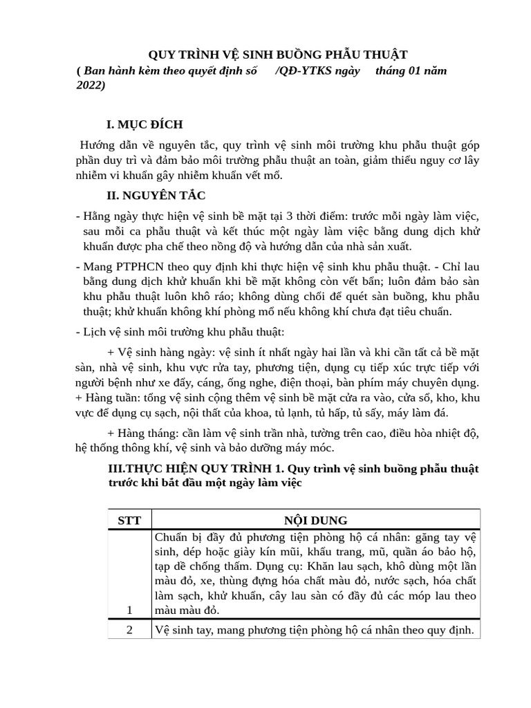 Quy Trinh Ve Sinh Moi Truong Phong Phau Thuat | PDF