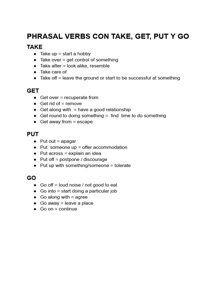 Essential Phrasal Verbs: Take, Get, Put, Go | PDF