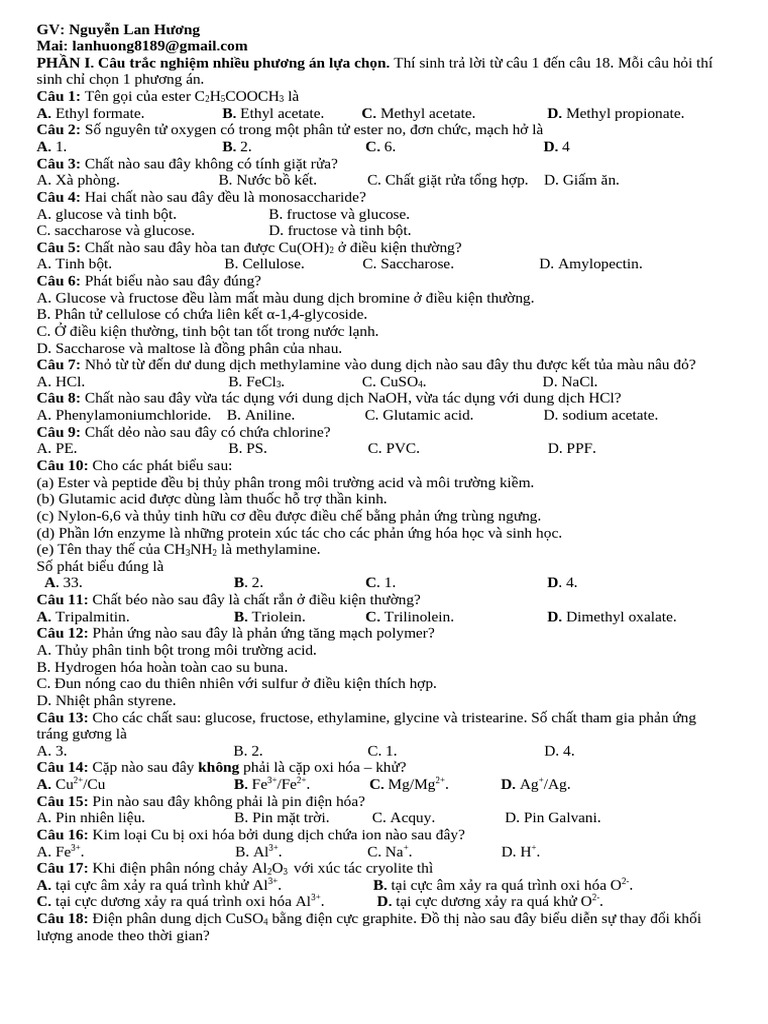 24 - 25. De LT Hoa 12 - HKI - Nguyễn Lan Hương - Vĩnh phúc - Nguyen Lan Huong | PDF