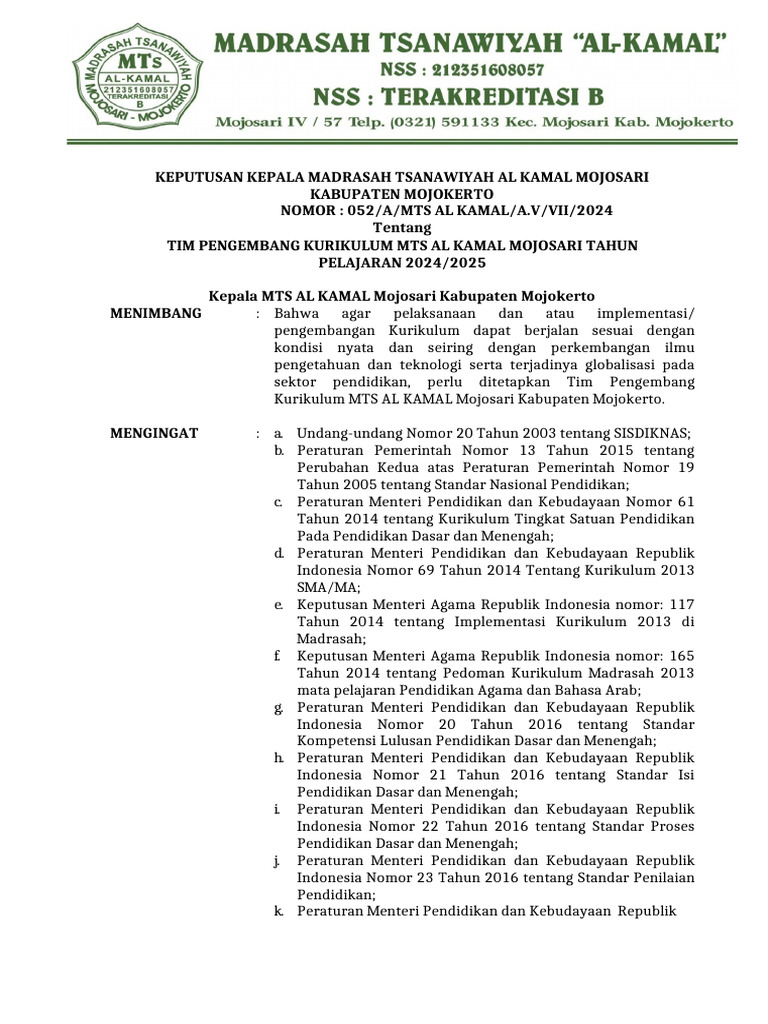 SK Tim Pengembang KTSP | PDF